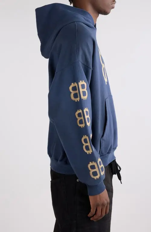 Balenciaga Crypto Monogram Cotton Graphic Hoodie In 4108 Washed